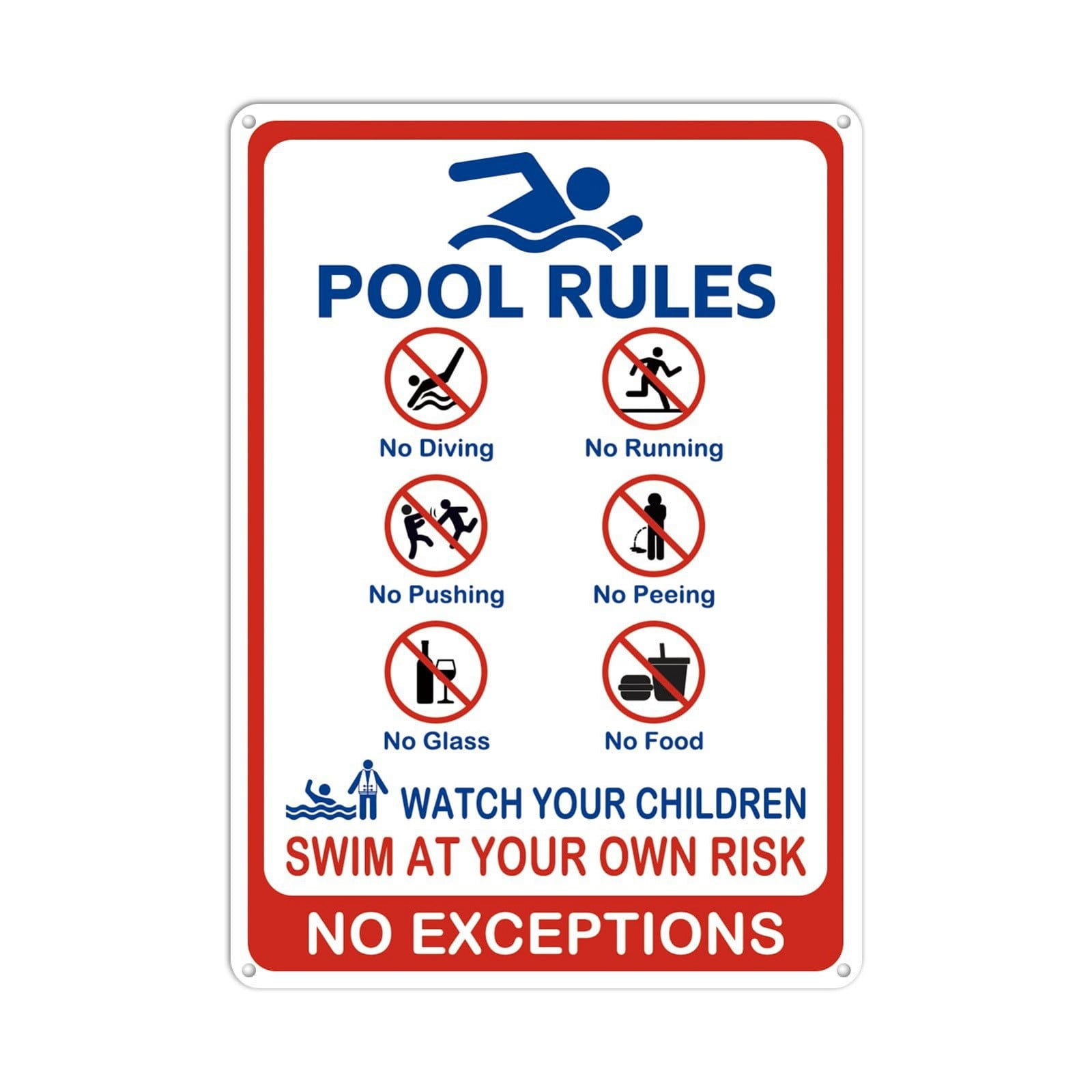 No Diving Pool Rules Metal Sign, Durable Outdoor Water Park Safety ...