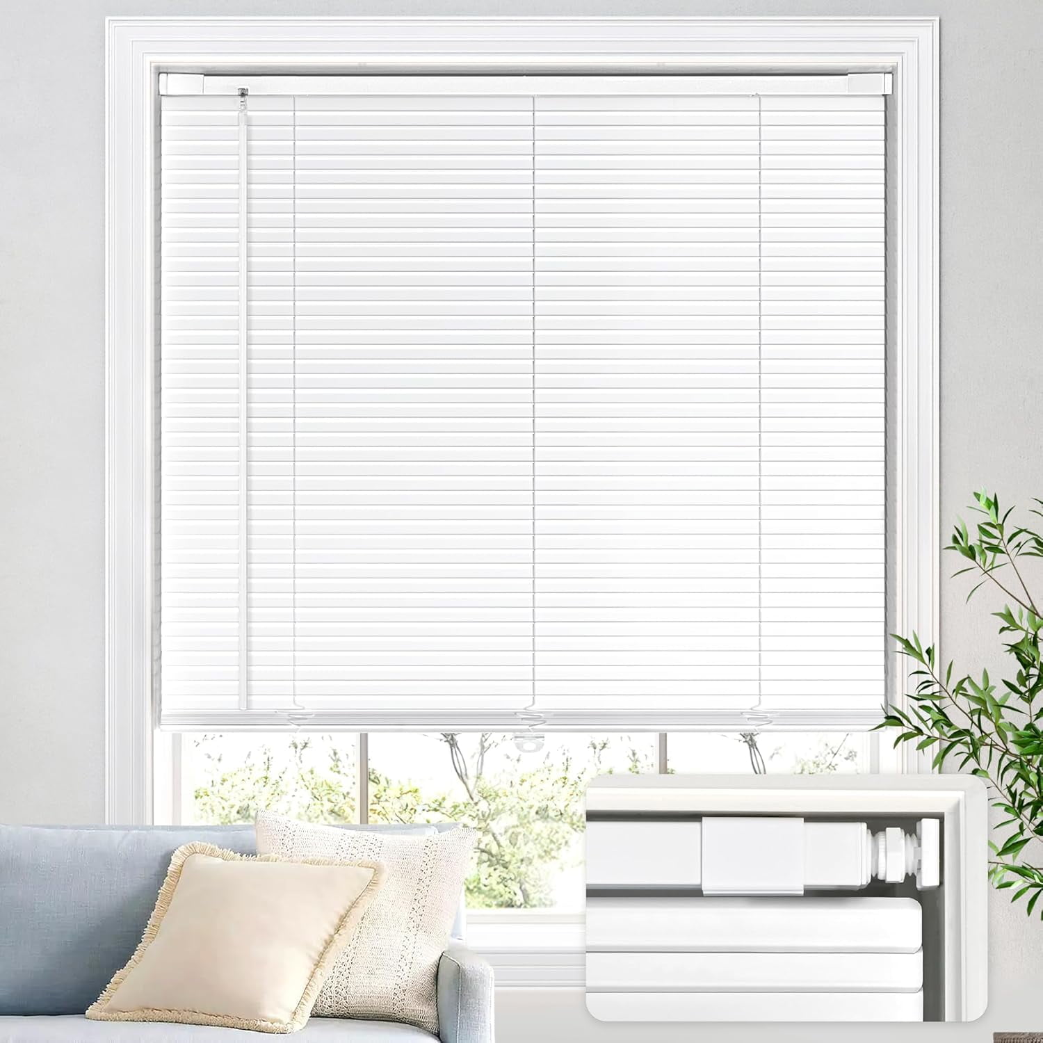 No-Drill 1" Aluminum Cordless Mini Blinds, L-Shaped Slats for Full ...