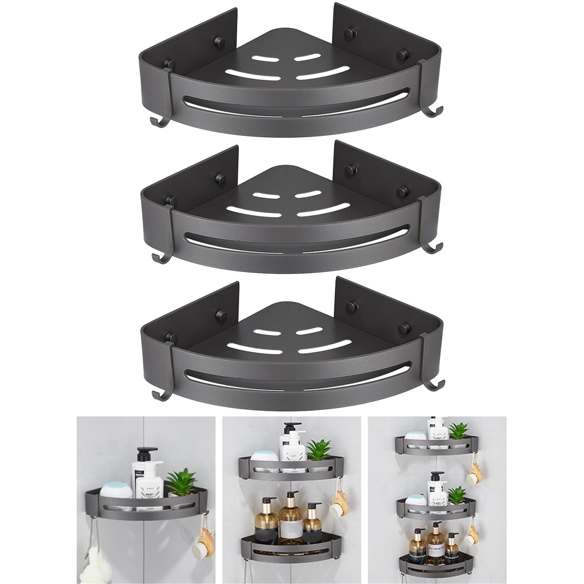 No-Drill Bathroom Corner Shelf, Strong Adhesive Wall Mount Organizer ...