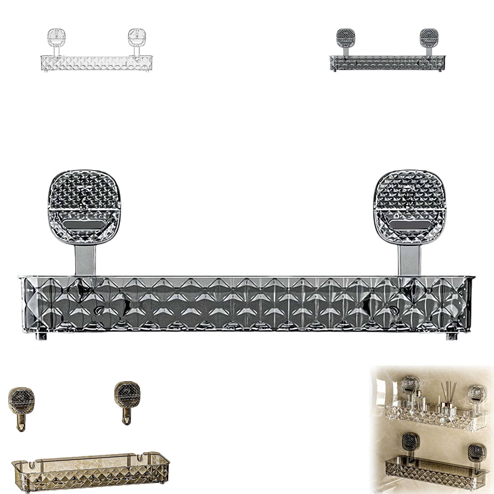 No Drill Bathroom Corner Shelf Suction Shower Storage Organizer ...