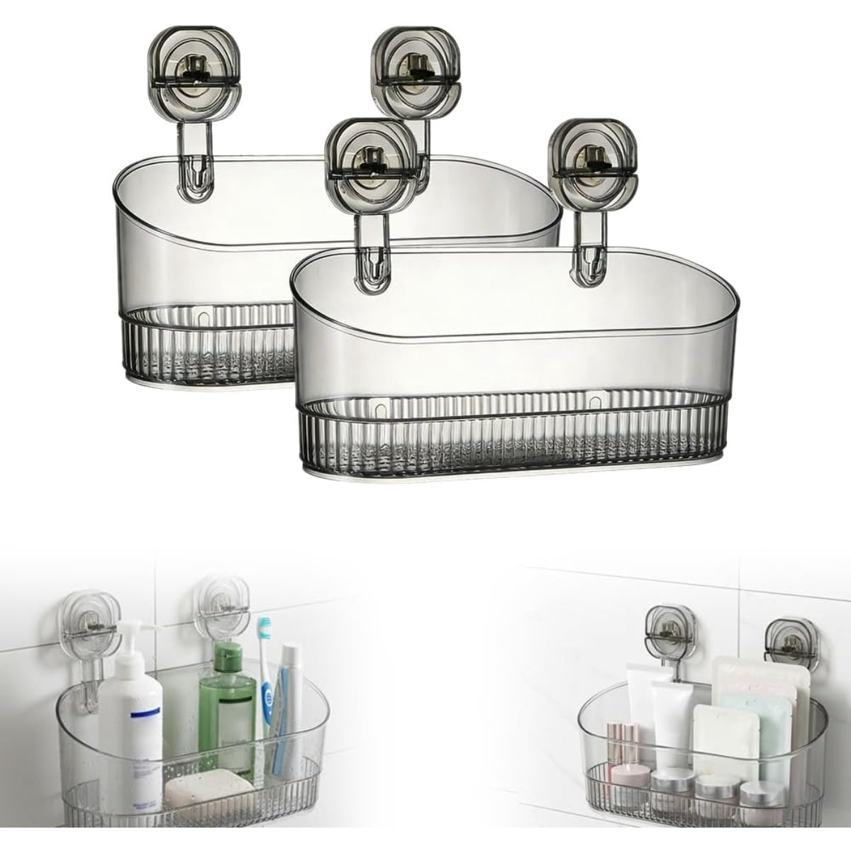 No-Drill Bathroom Suction Storage Box, 2026 New Corrugated Suction Cup ...
