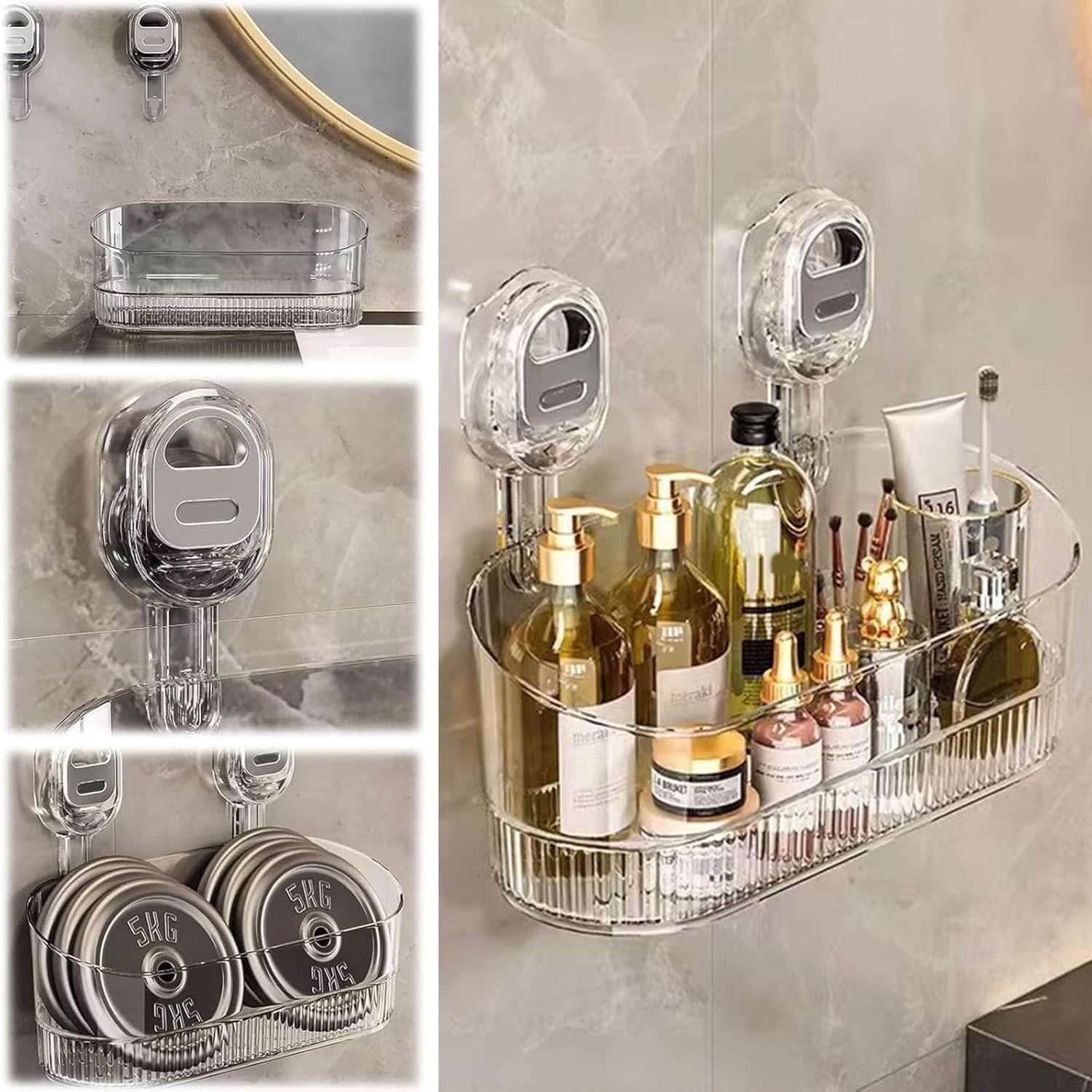 No-Drill Bathroom Suction Storage Box, 2026 New Suction Shelves for ...