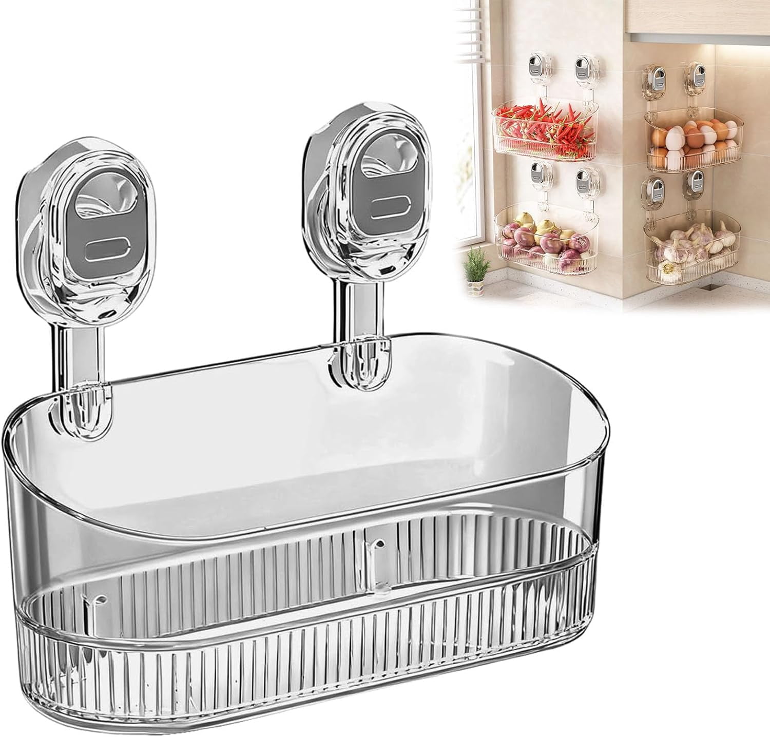 No Drill Bathroom Suction Storage Box, 2026 New Transparent Shower ...