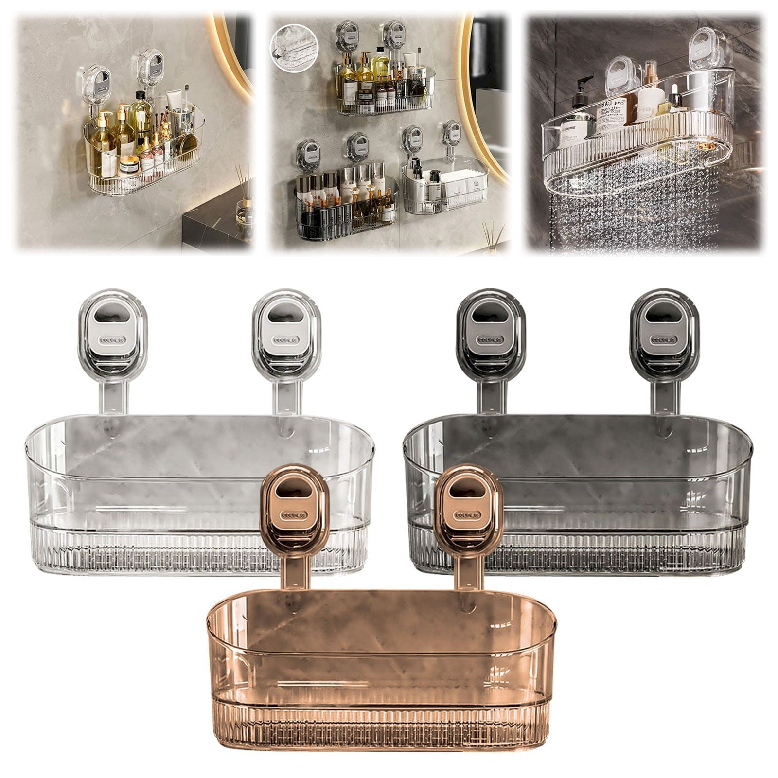 No-Drill Bathroom Suction Storage Box, Corrugated Suction Cup Storage ...