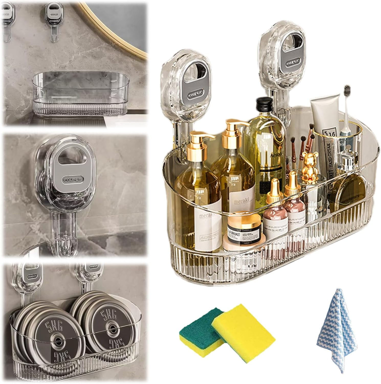 No-Drill Bathroom Suction Storage Box, Corrugated Suction Cup Storage ...