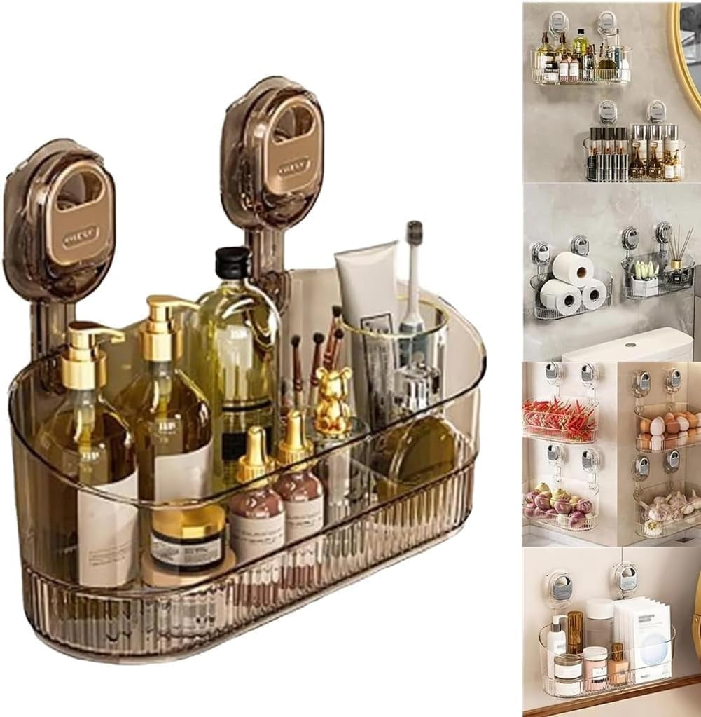 No-Drill Bathroom Suction Storage Box, Corrugated Large Capacity ...