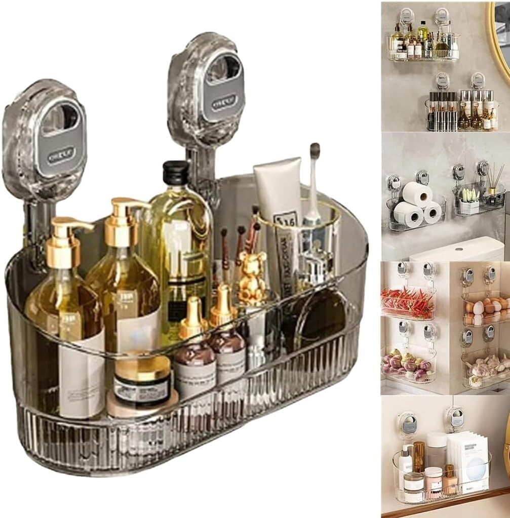 No-Drill Bathroom Suction Storage Box, Corrugated Large Capacity ...