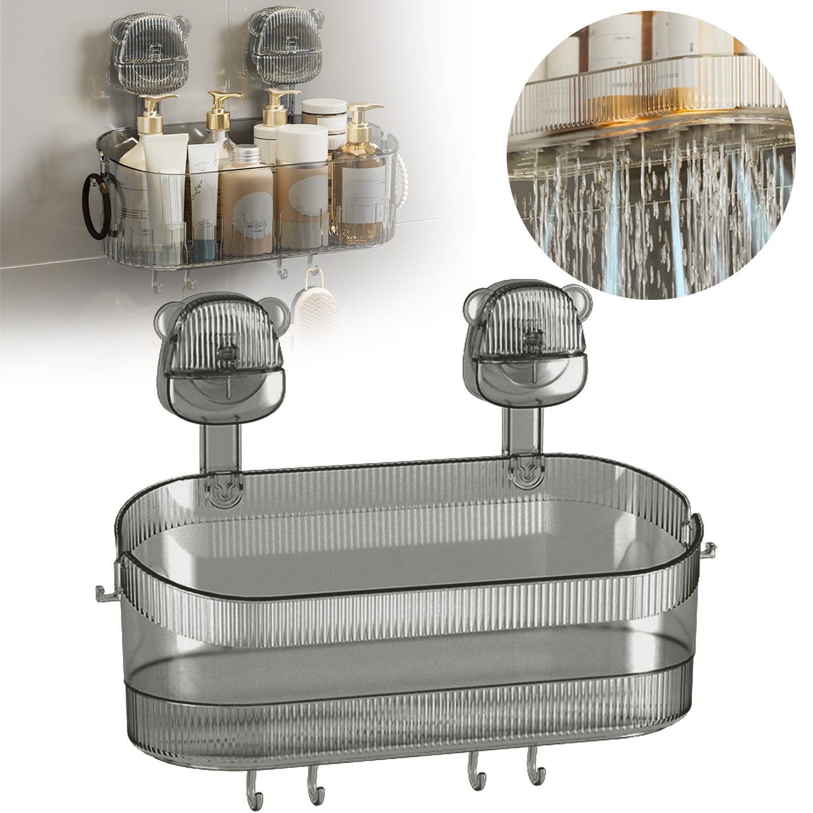 No Drill Bathroom Suction Storage Box, Corrugated Suction Cup Shower ...