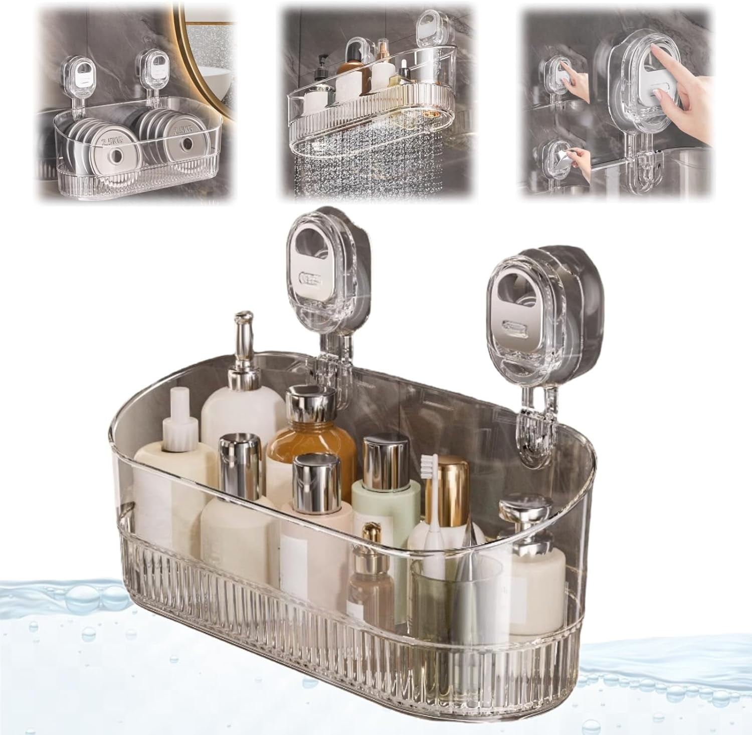 No-Drill Bathroom Suction Storage Box,Large Thick Build with Draining ...