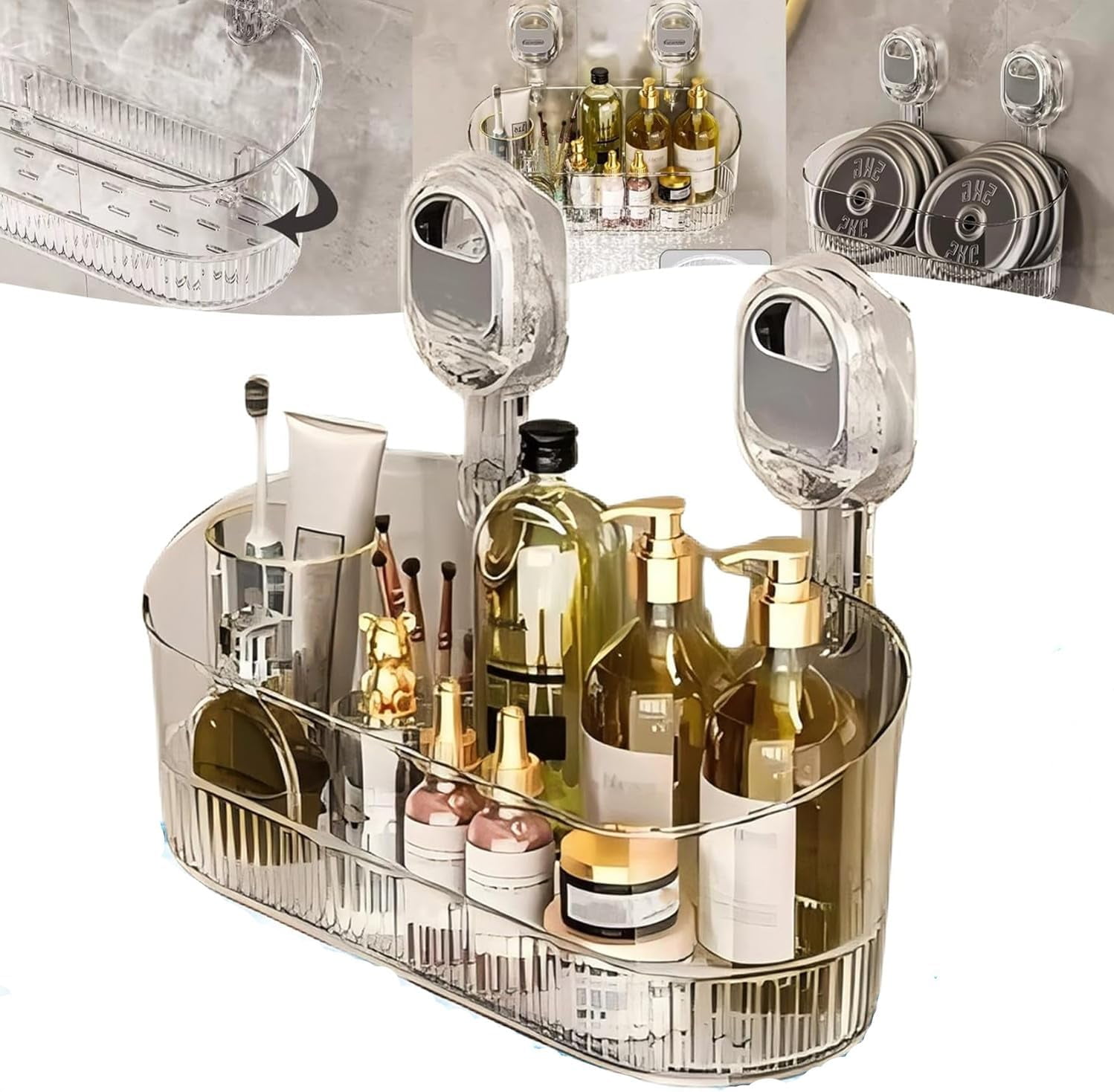 No-Drill Bathroom Suction Storage Box with Powerful Corrugated Cups ...