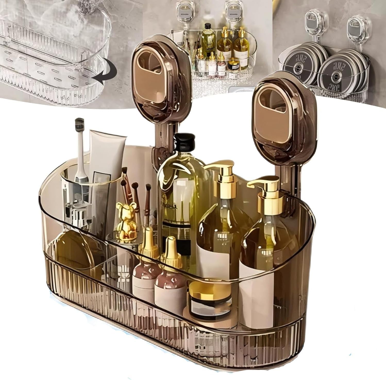 No-Drill Bathroom Suction Storage Box with Powerful Corrugated Cups ...