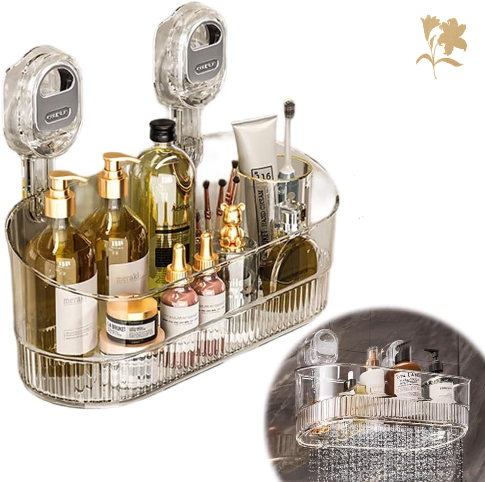 No-Drill Bathroom Suction Storage Box Shelf Rack, Shower Caddy Suction ...