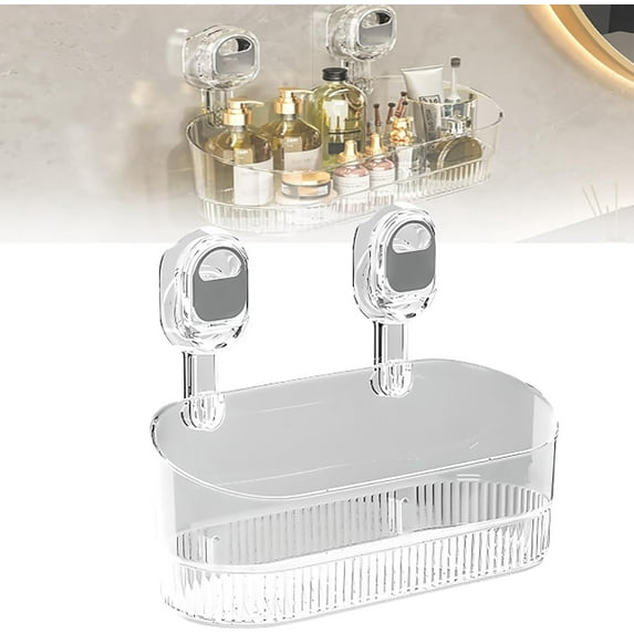 No-Drill Bathroom Suction Storage Box, Suction Cup Storage Rack with ...