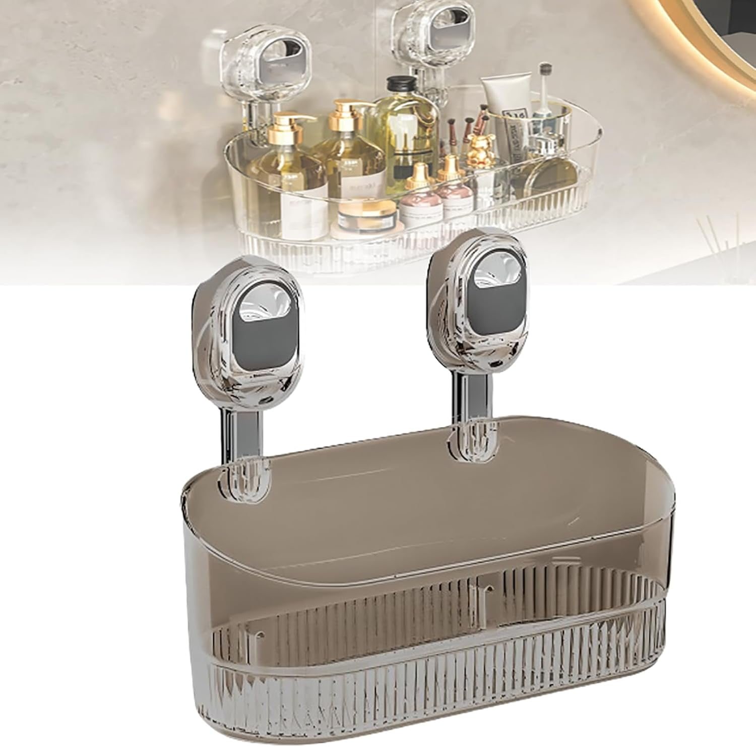 No-Drill Bathroom Suction Storage Box, Suction Cup Storage Rack with ...