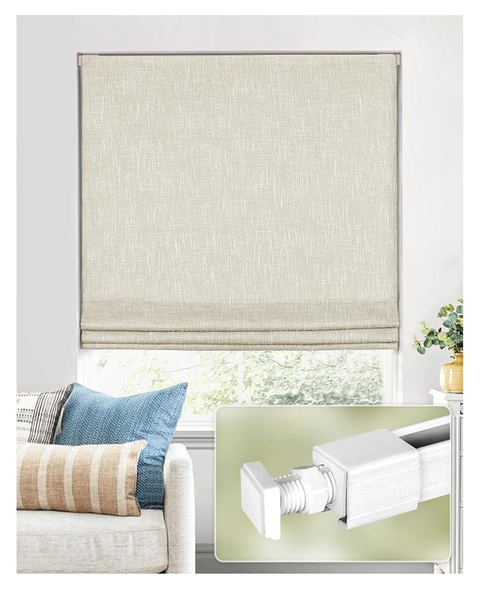 No Drill Blackout Cordless Shades 28x64 inch Beige - Temporary Window ...