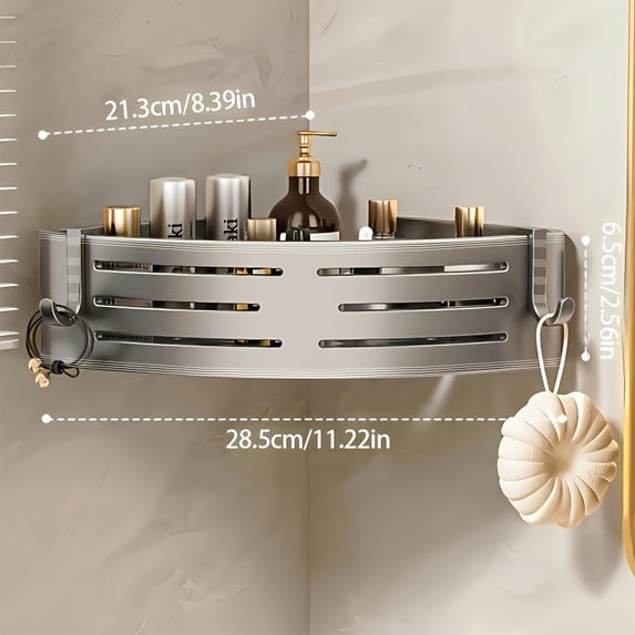 No-Drill Corner Shower Organizer with Hooks | Rust-Proof Aluminum ...