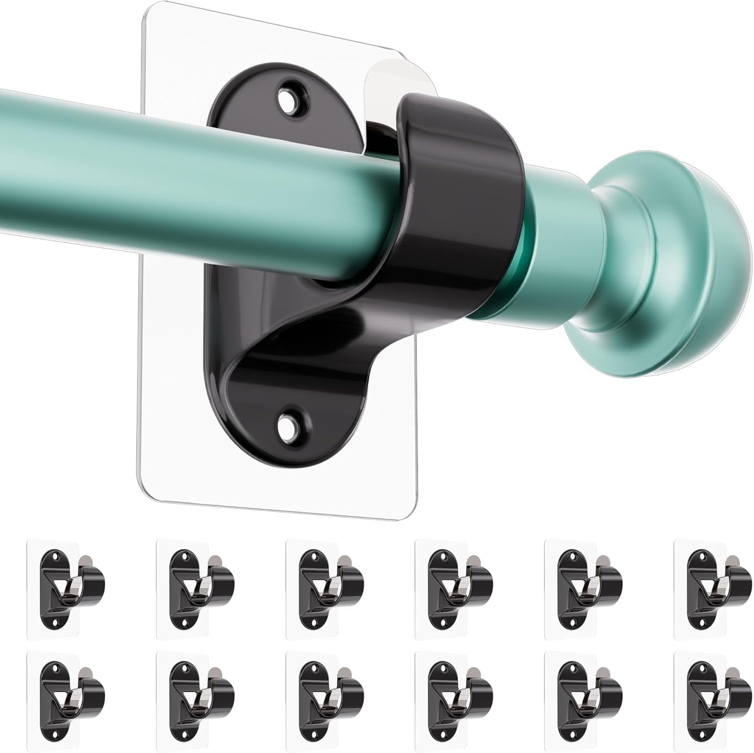 No Drill Curtain Rod Brackets, (12 Pack) Adhesive Nail-Free Adjustable ...