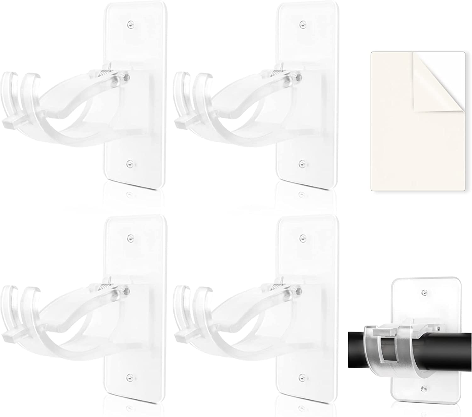 No Drill Curtain Rod Brackets, Self Adhesive Curtain Rod Holders with ...