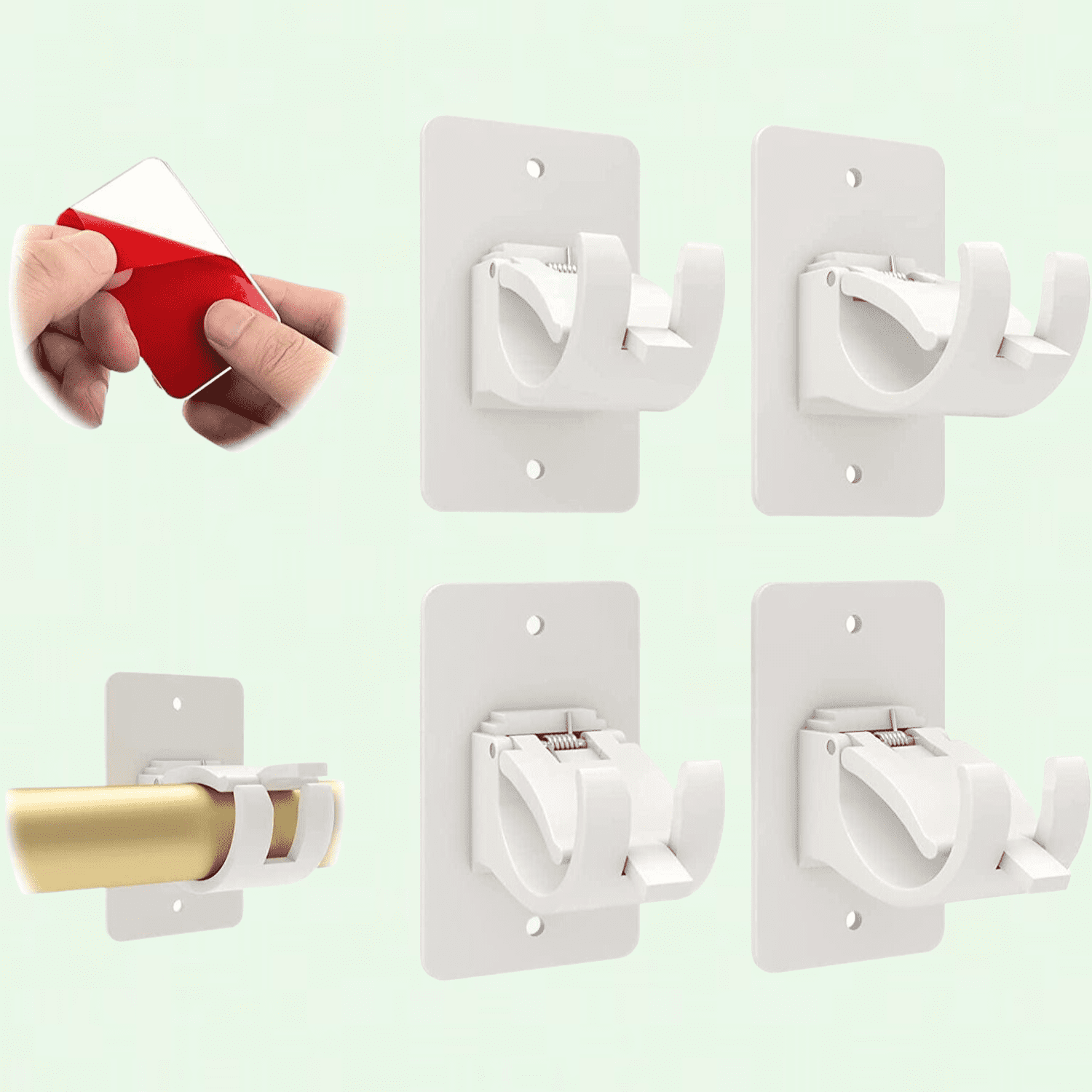 No Drill Curtain Rod Brackets, Set of 4, Self-Adhesive Adjustable ...