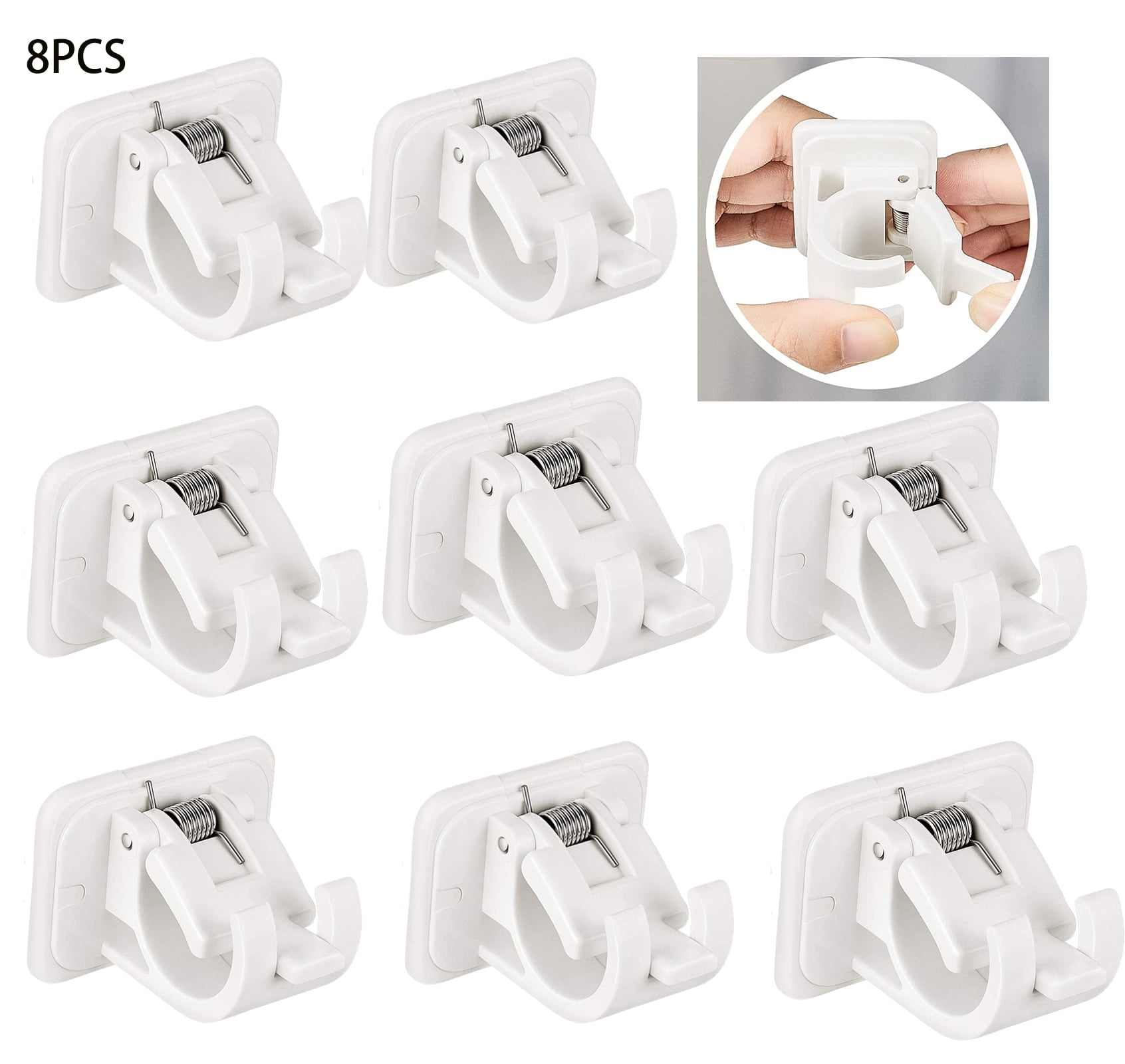 No Drill Curtain Rod Hooks, 8pcs Self Adhesive Durable ABS Plastic Bath ...