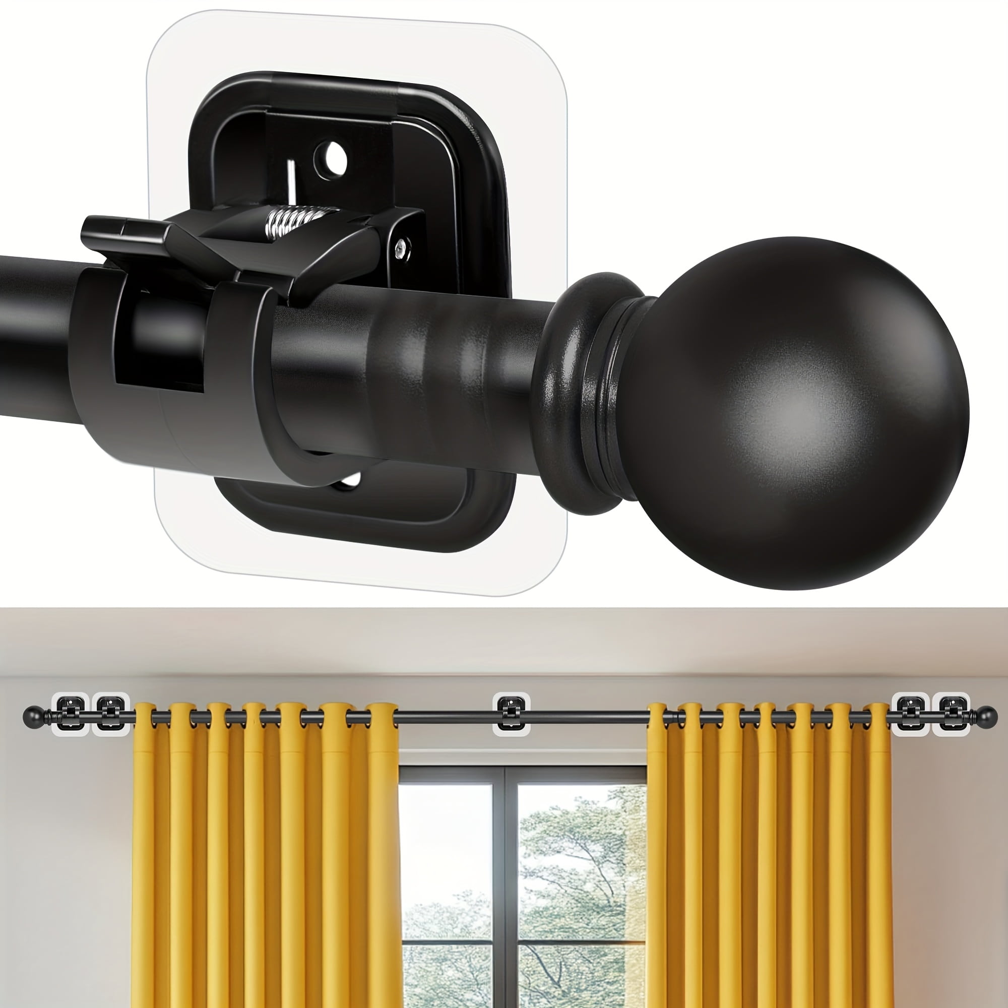 No-Drill Curtain Rods Set (32-128 Inch) - Renter-Friendly, Includes 5 ...