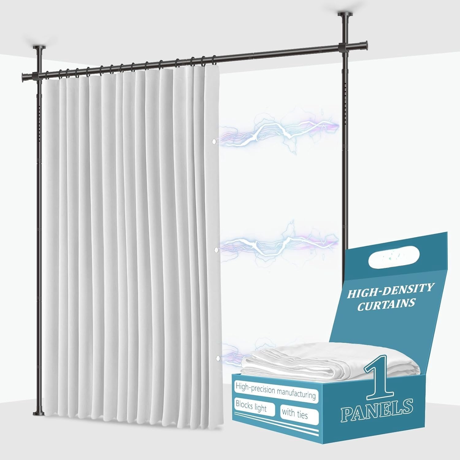 No-Drill Divider for Room Separation Set: Includes 106" W x 96" L White ...