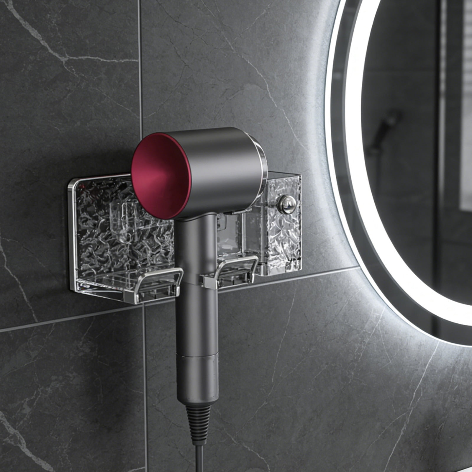 No-Drill Dryer Wall Mount with Storage & Hooks for Bathroom Space ...