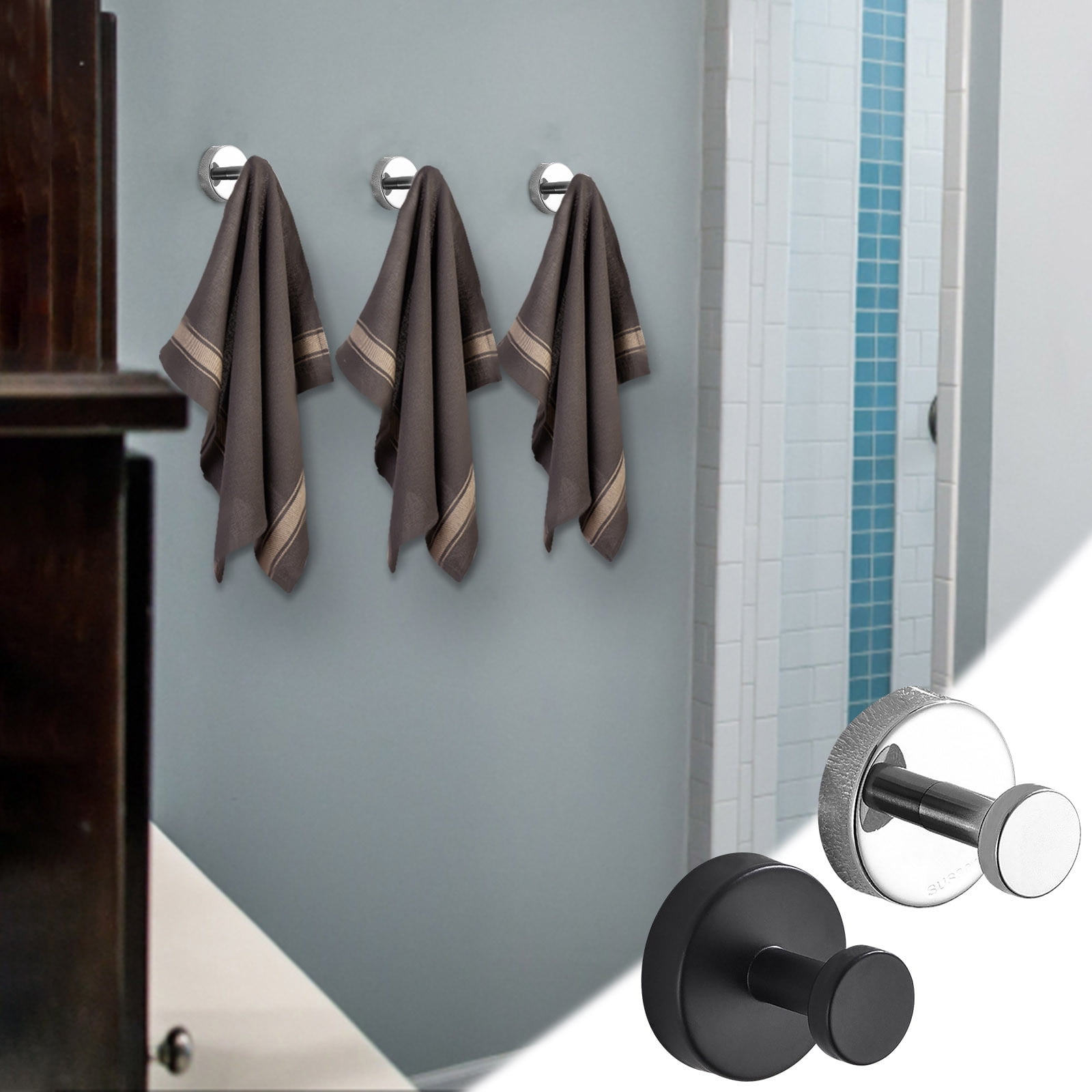 No-Drill Matte Metal Shower & Towel Hook for Bathroom Glass Door or ...