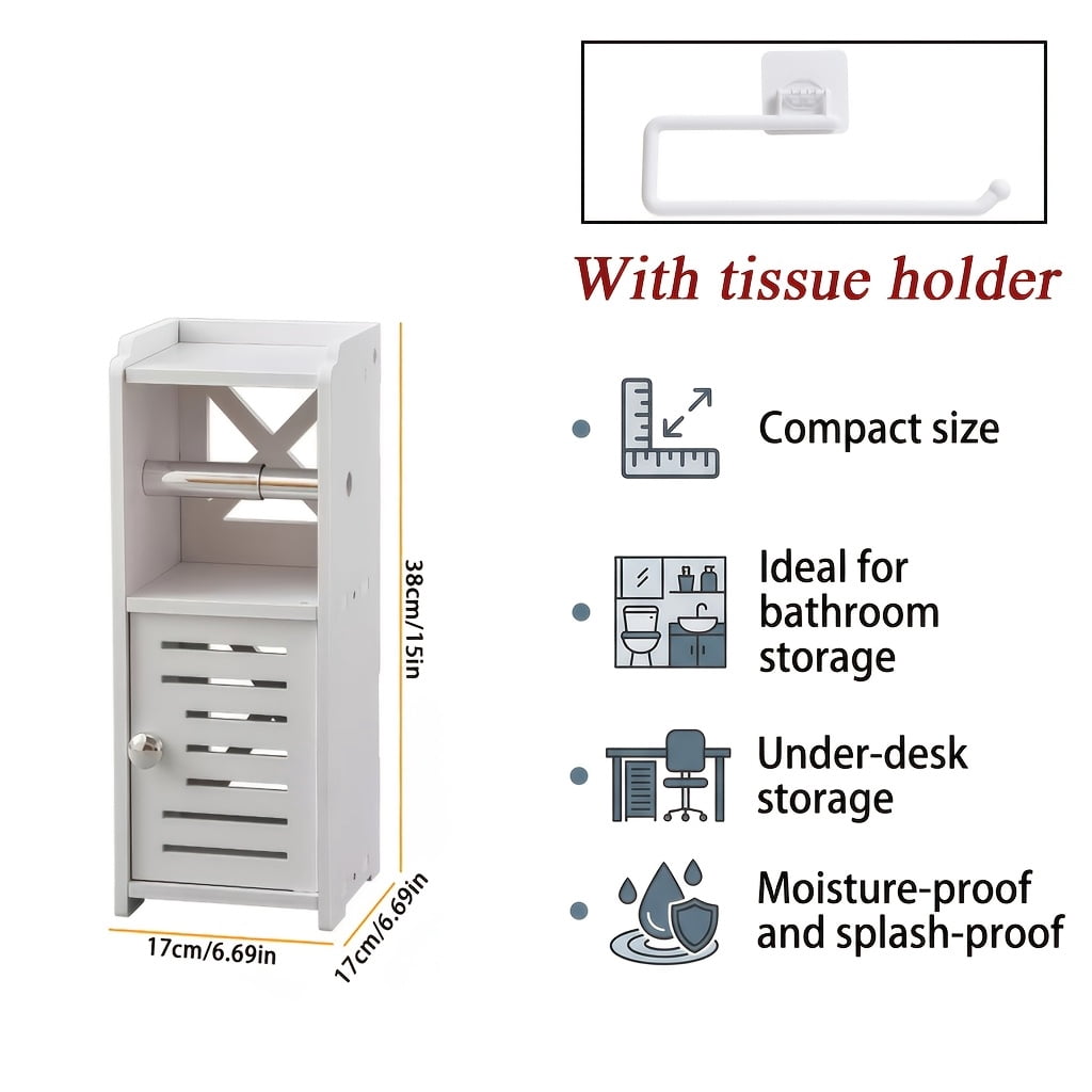 No Drill Multifunctional Toilet Paper Holder with Shelf, Adhesive ...
