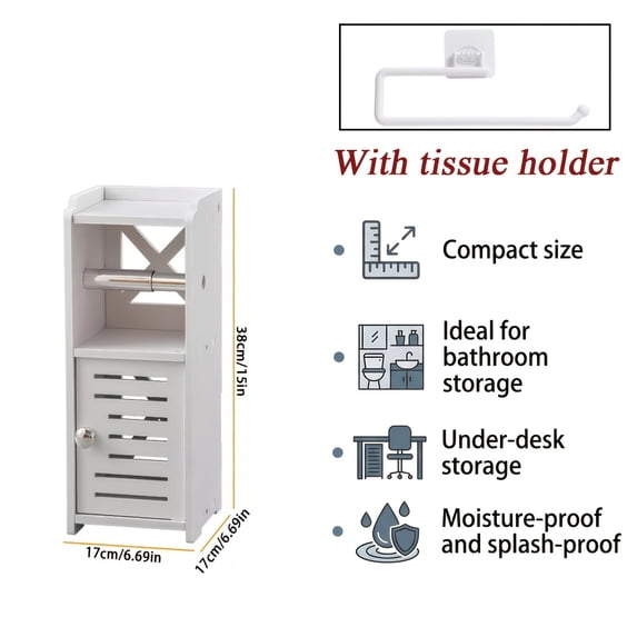 No Drill Multifunctional Toilet Paper Holder with Shelf, Adhesive ...