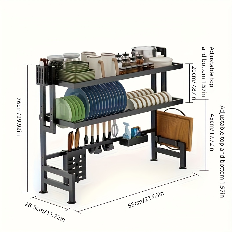 No-Drill Over-Sink Kitchen Organizer - Carbon Steel Multi-Tier Rack ...