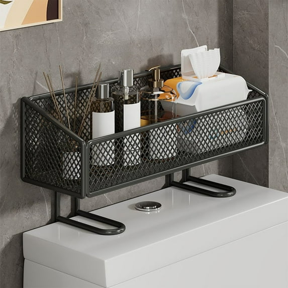 No-Drill Over-The-Toilet Storage Shelf | Open Mesh Iron Bathroom ...