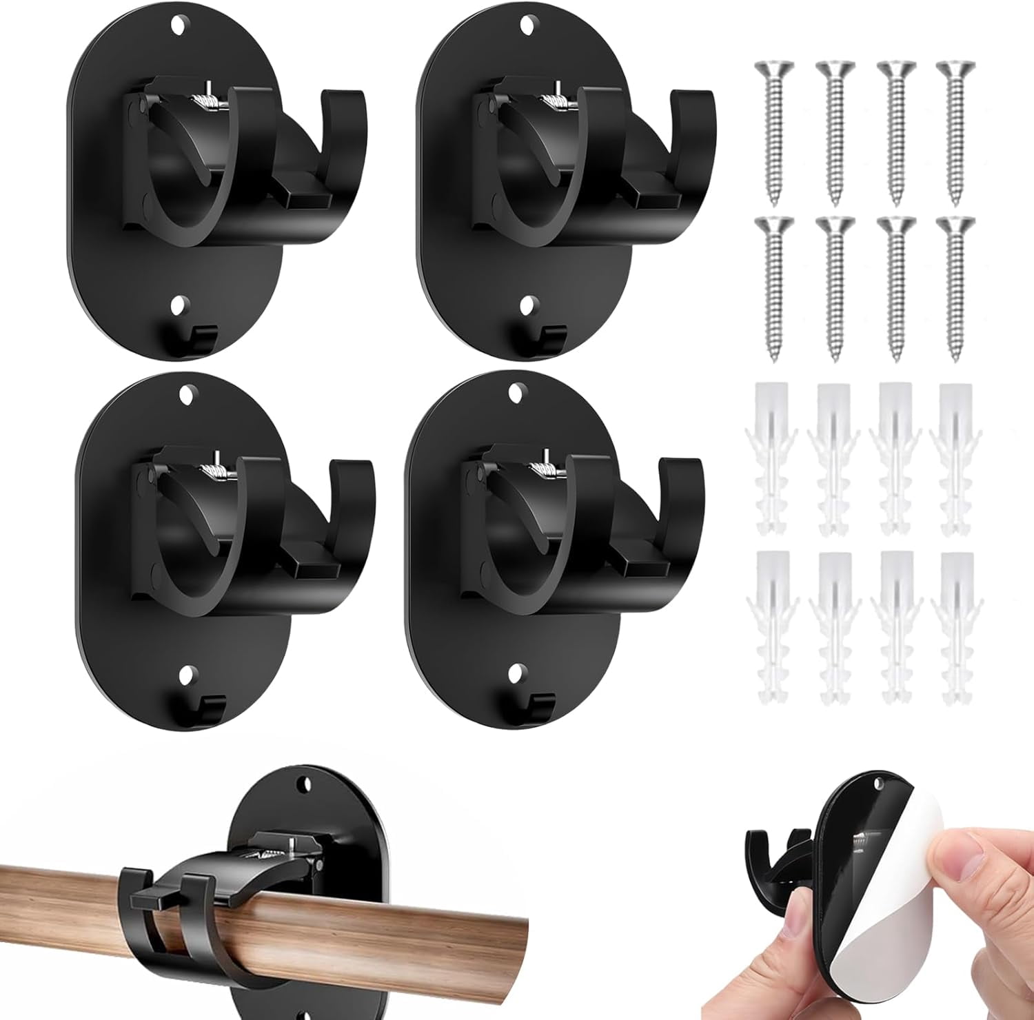 No-Drill, Self-Adhesive Curtain Rod Brackets For Home And Bathroom ...