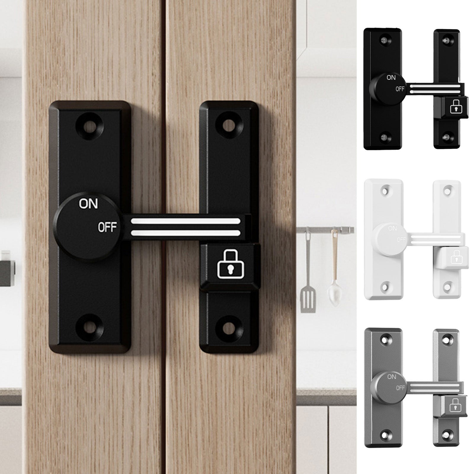 No-Drill Sliding Door Lock, Adjustable Push-Pull Door Latch, Cabinet ...