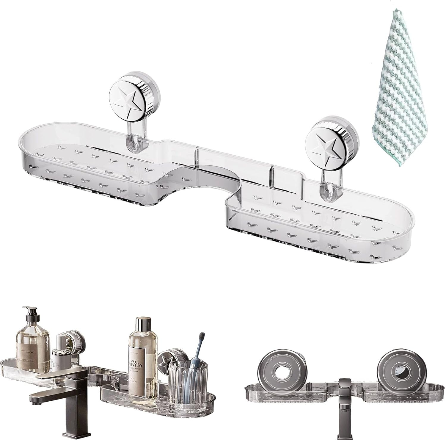 No-Drill Suction Sink Faucet Shelf,Suction Cup Bathroom Sink Shelf Over ...