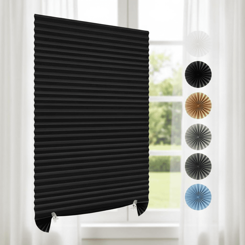 No Drill Temporary Window Blinds, Cordless & Tool-Free Adhesive Pleated ...