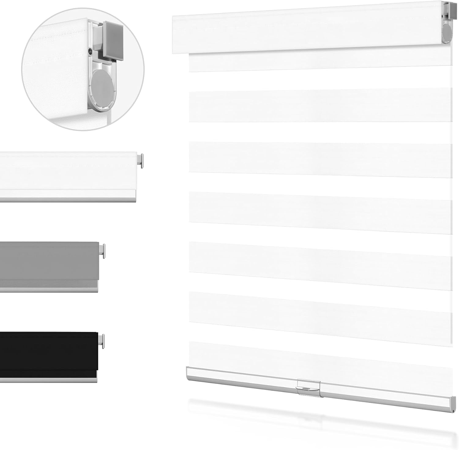 No Drill No Tools Cordless Dual Layer Zebra Blinds, Blackout Roller Shades Privacy Protection ...