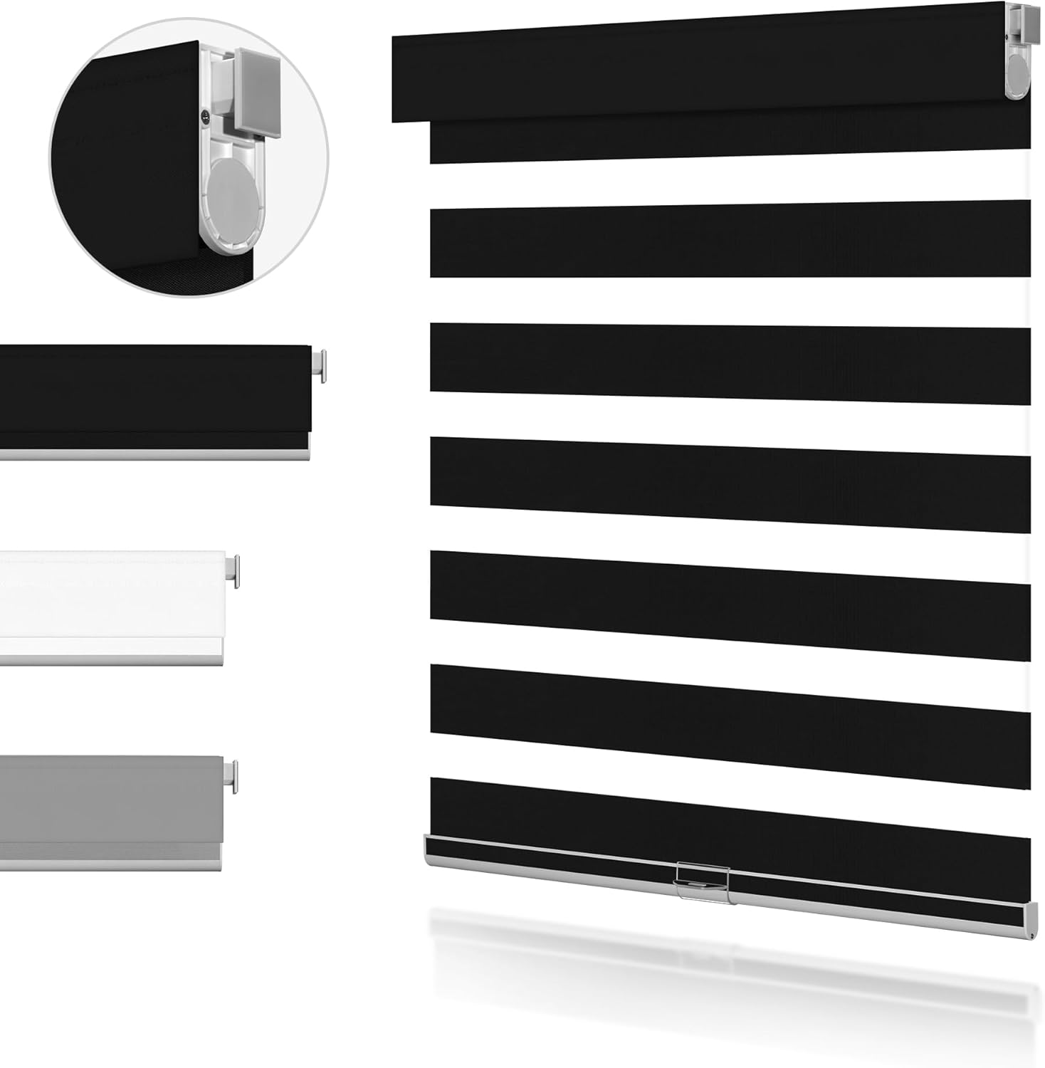 No Drill No Tools Cordless Dual Layer Zebra Blinds, Blackout Roller Shades Privacy Protection ...