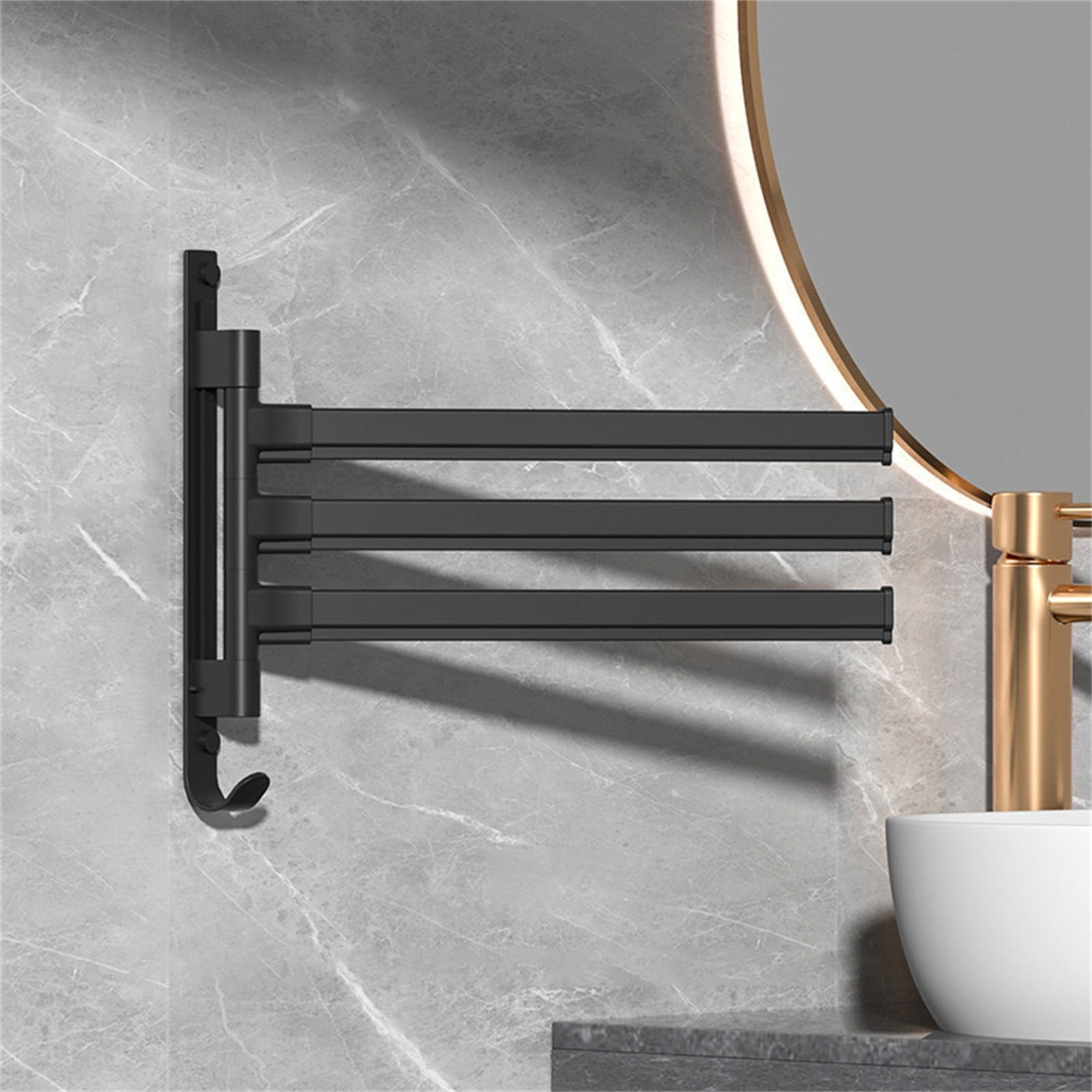 (3 Poles) Non-Perforated Towel Rack With Rotatable Movable Towel Pole C ...