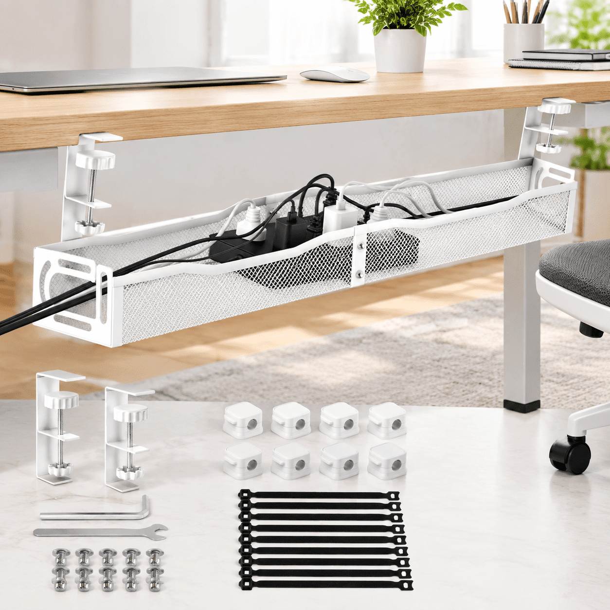 No Drill Under Desk Cable Management Tray 25.3
