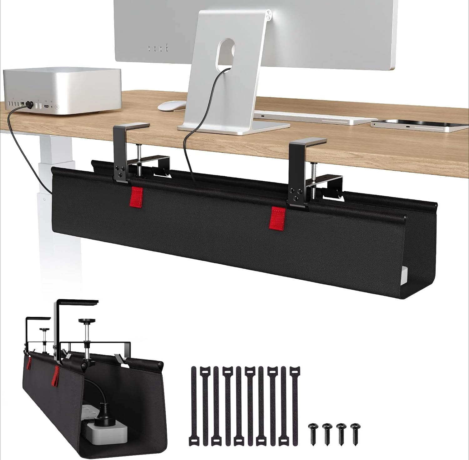 No Drill Under Desk Cable Management Tray, 36" Cord Organizer for Table ...