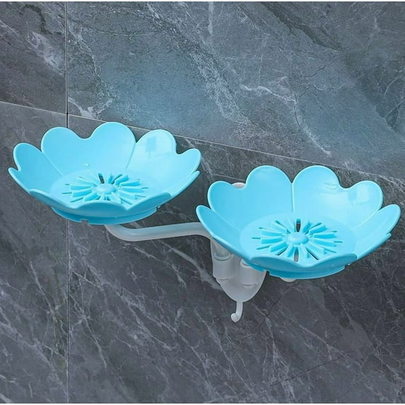 No Drill Wall Mounted Soap Box, Double Layer Draining Flower Soap Rack ...