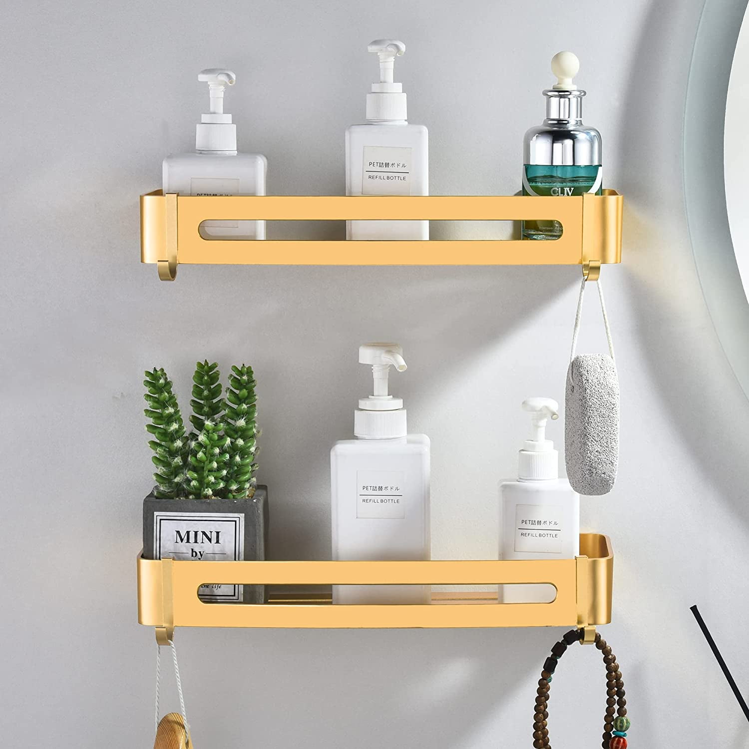 No Drilling Bathroom Shelves, Champagne Gold Metal Shower Storage ...