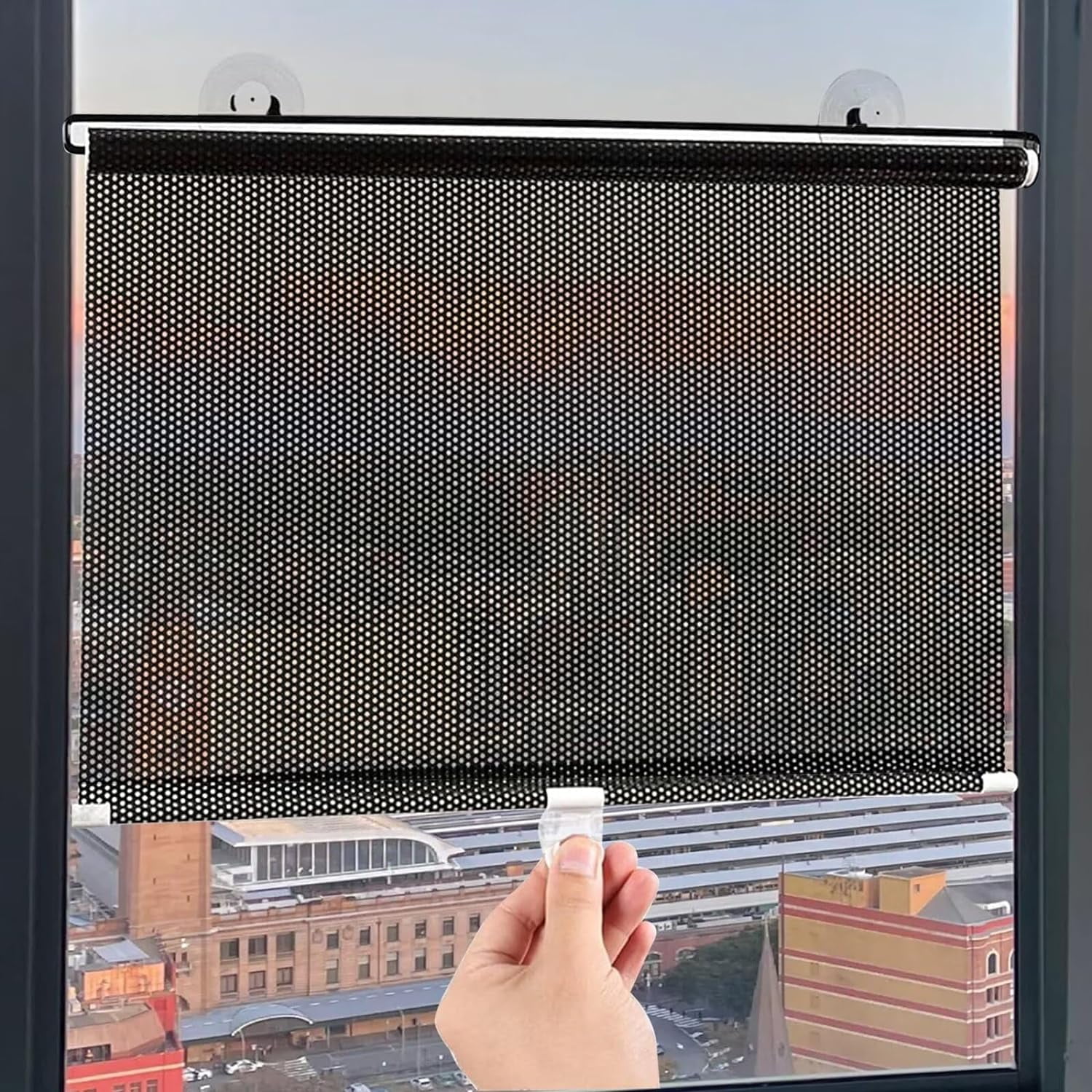 No-Drilling Blackout Blind Shade with 3 Suction Cups, Temporary Portable Roller Window Curtain ...