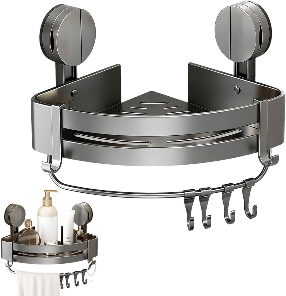 No Drilling Heavy Duty Shower Cage with Hooks, Corner Shower Caddy ...