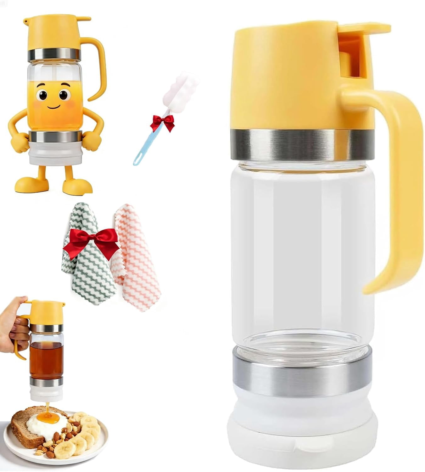 No-Drip Honey Dispenser with Base Stand - 12oz Glass Honey Jar with ...