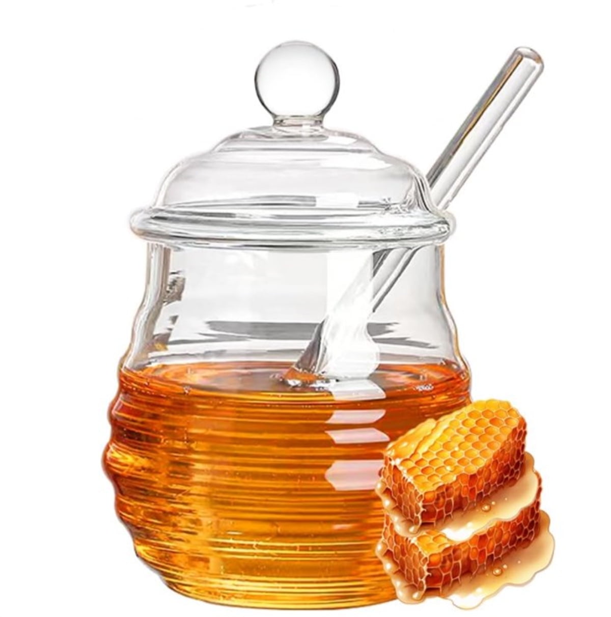 No Drip Honey Dispenser Jar,1 Pack Transparent Honey Container,Glass ...