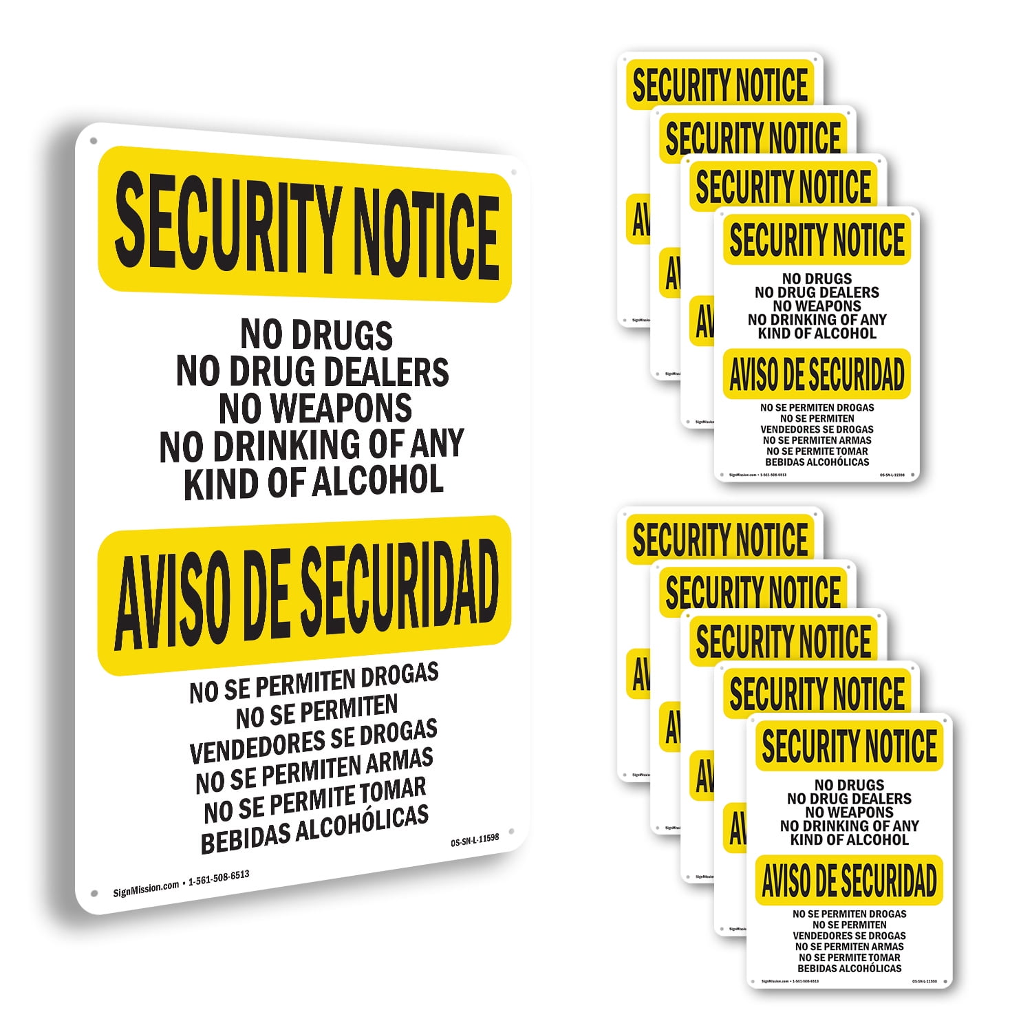No Drugs Dealers Weapons Bilingual OSHA Security Notice Rigid Plastic ...