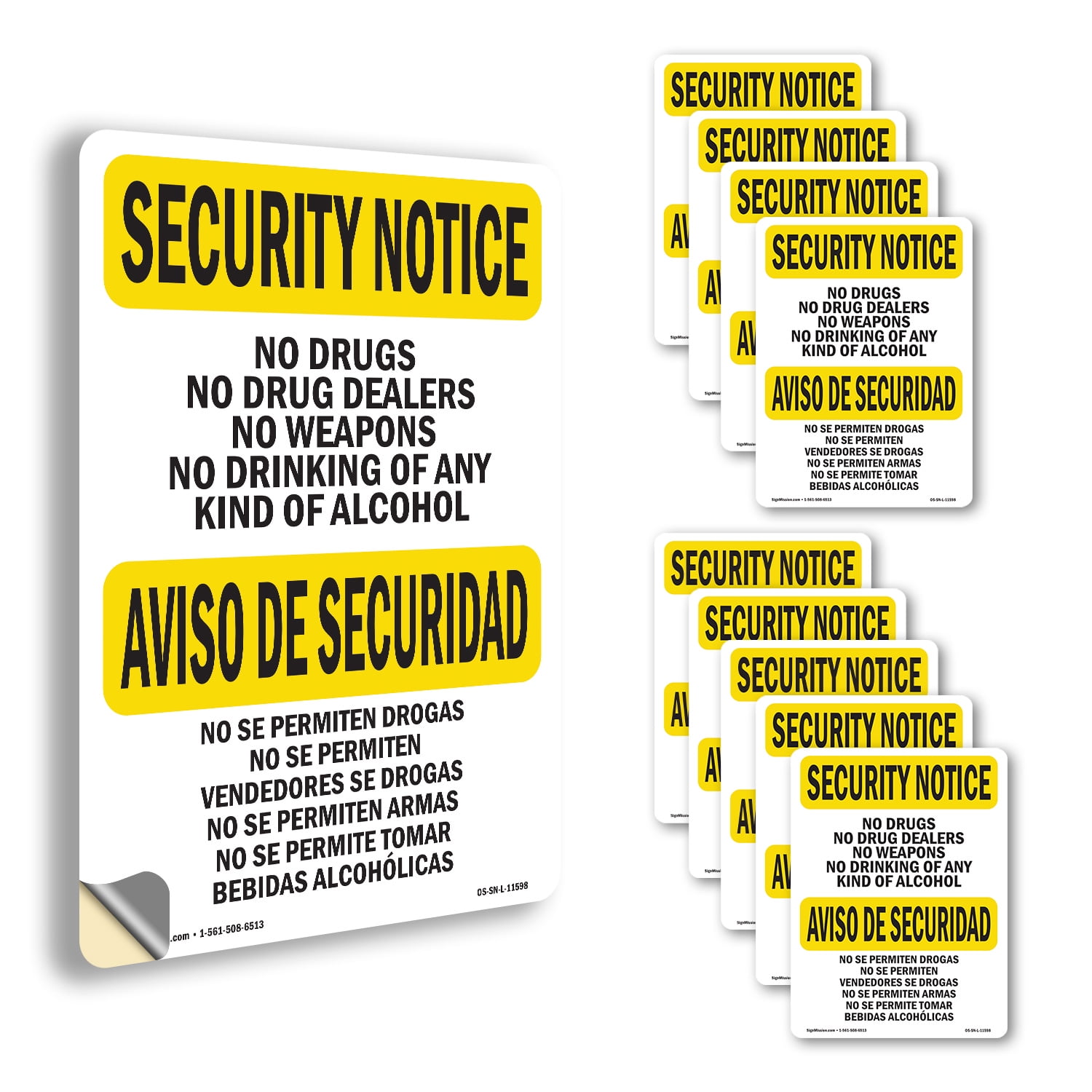 No Drugs Dealers Weapons Bilingual OSHA Security Notice Vinyl Decal ...