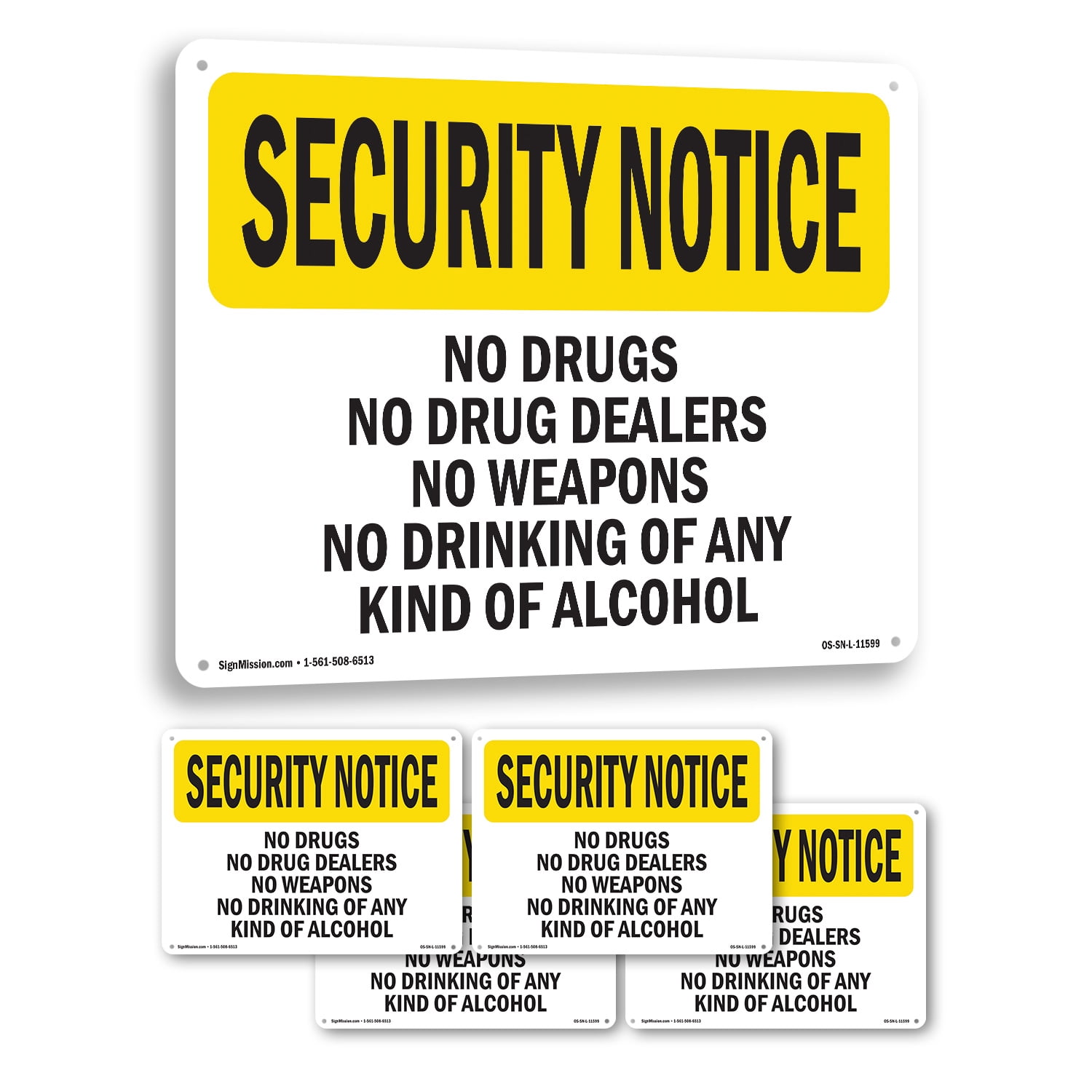 No Drugs Dealers Weapons Drinking OSHA Security Notice Rigid Plastic ...